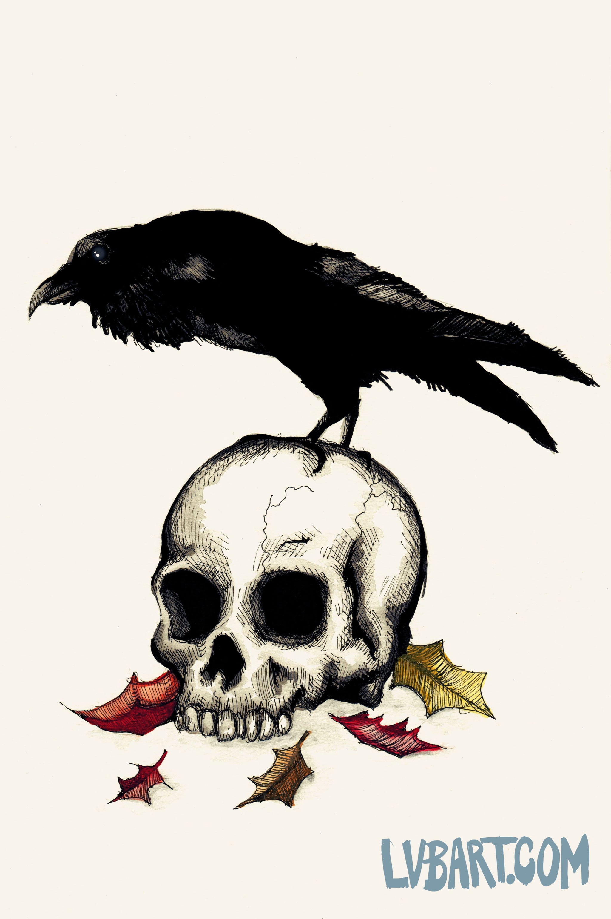 Raven Skull Crow Fine Art Print – Ludwig Van Bacon